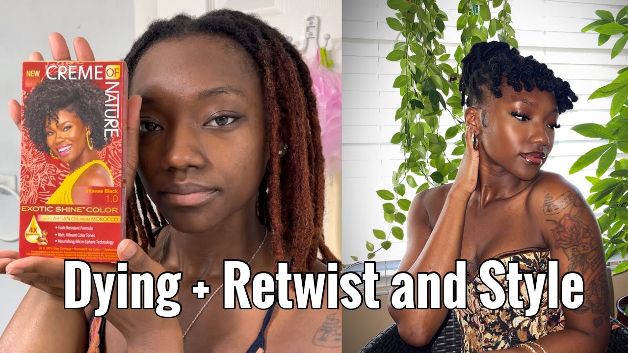 Dying my LOCS + RETWIST AND STYLE | BUN WITH KNOT BANGS - YouTube