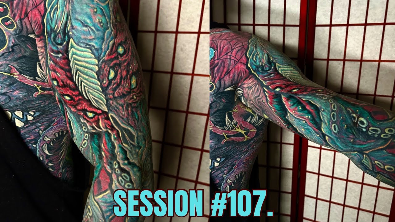 Session 107 Color on black sleeve, and scar tissue talk. #ink #inked # ...