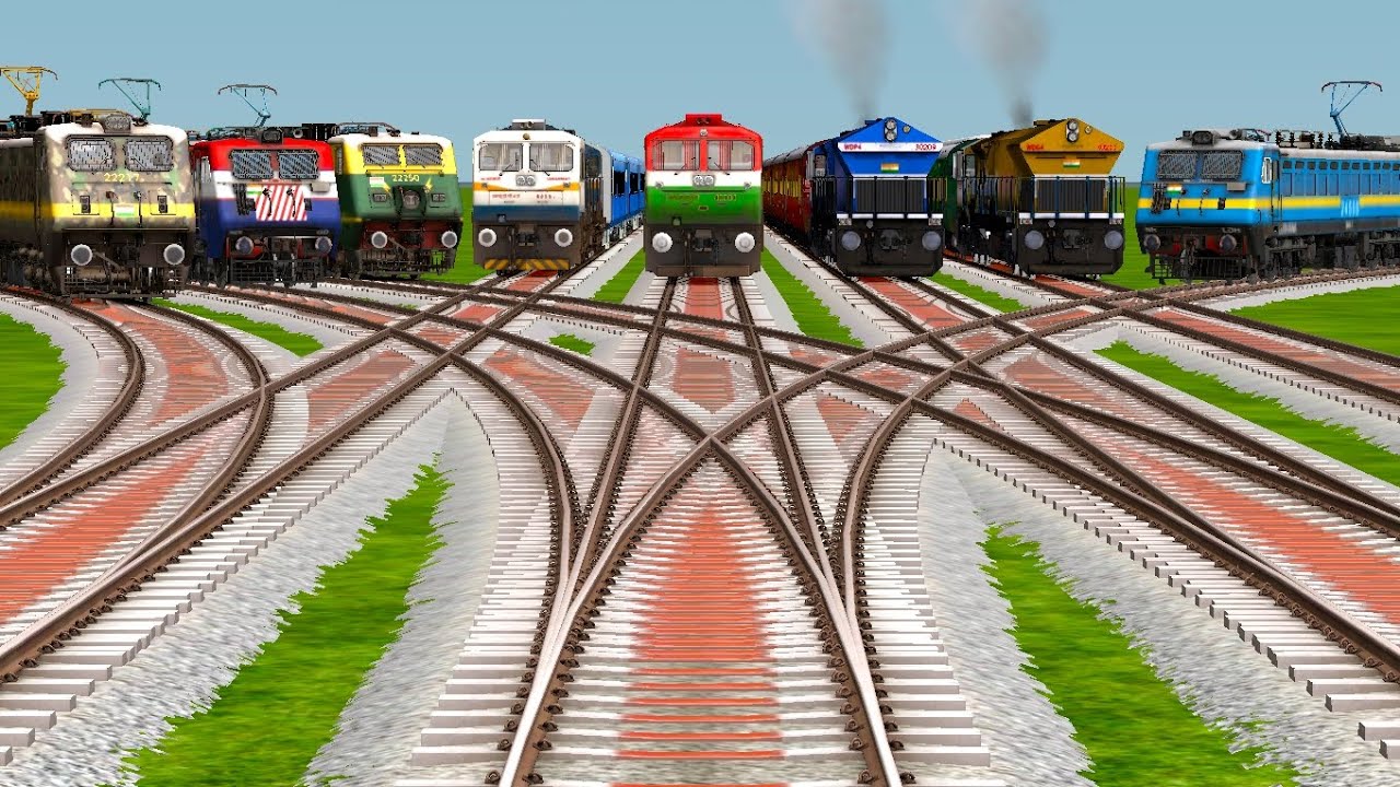 8🚀Freight&Bullet Trains Crossing At Bumpy 3D Gradient Railroad Tracks ...