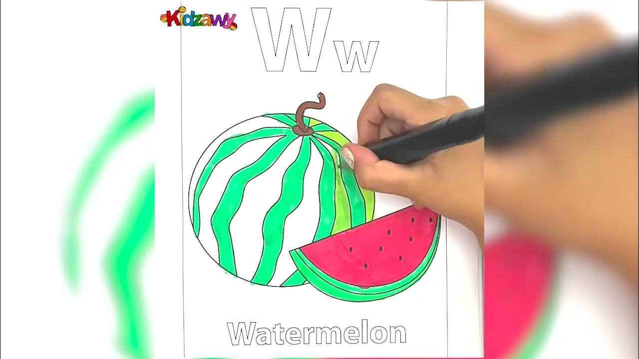 Coloring Letter W for Watermelon, Learn Alphabet a-z with Words, Easy ...