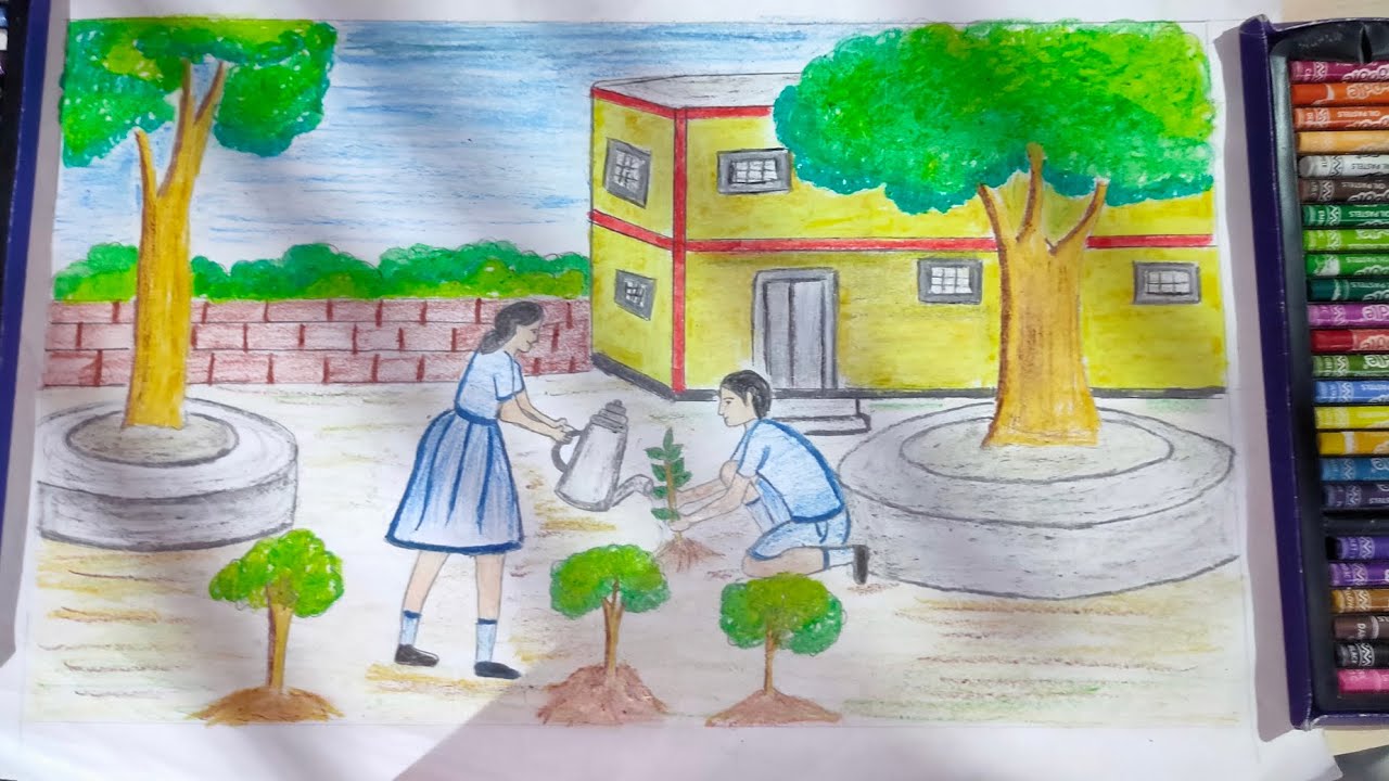 Tree plantation Drawing.. গাছ লাগাও প্রাণ বাঁচাও আর্ট 🎨 simple drawing ...