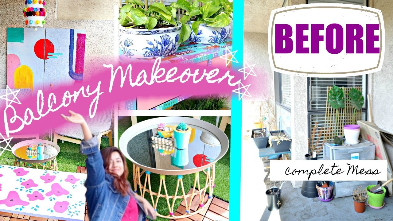 BRIGHT AND BOLD EXTREME BALCONY MAKEOVER| RENTAL AND BUDGET FRIENDLY ...