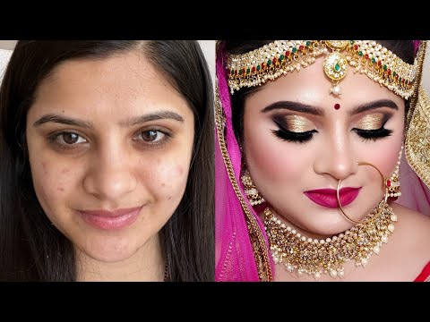 INDIAN BRIDAL MAKEUP for ACNE PRONE SENSITIVE SKIN Gold Glitter Cut Crease