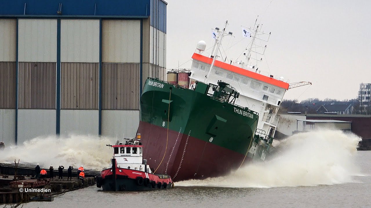 THUN BRITAIN | amazing big ship launch at Ferus Smit shipyard in Leer ...
