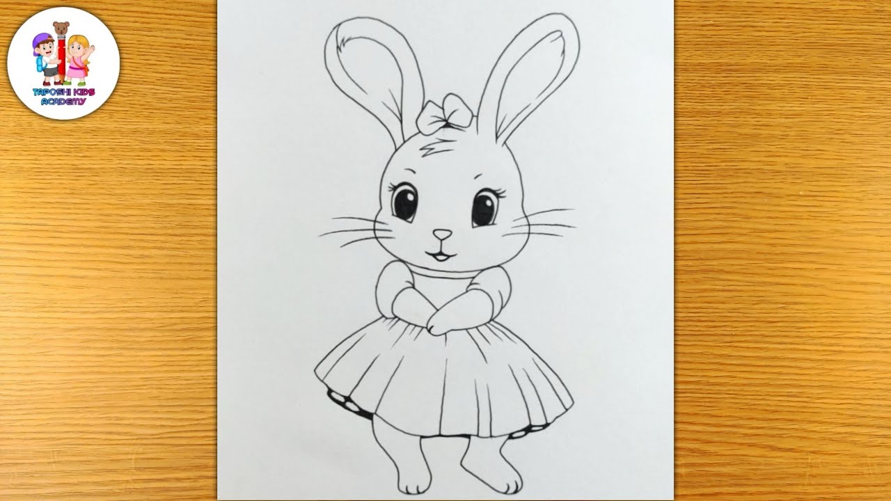 Cute bunny in dress drawing for kids | rabbit dance drawing ...