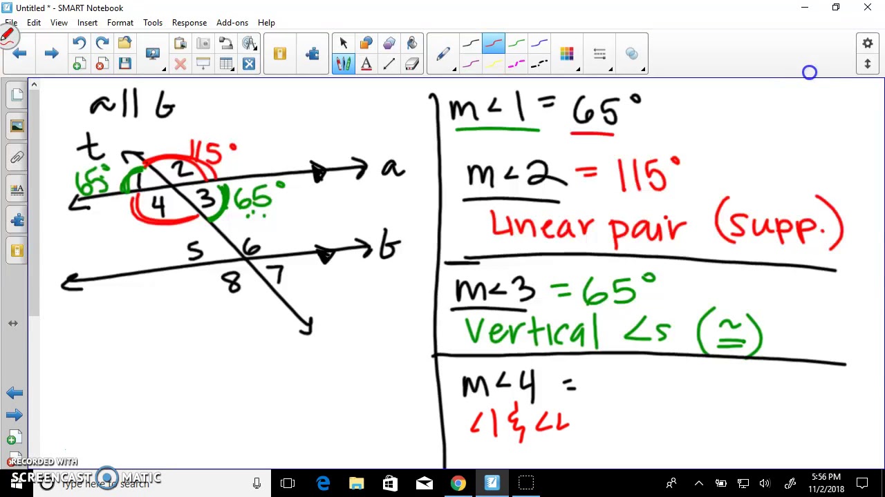 Parallel Lines and Transversals Missing Angles - YouTube