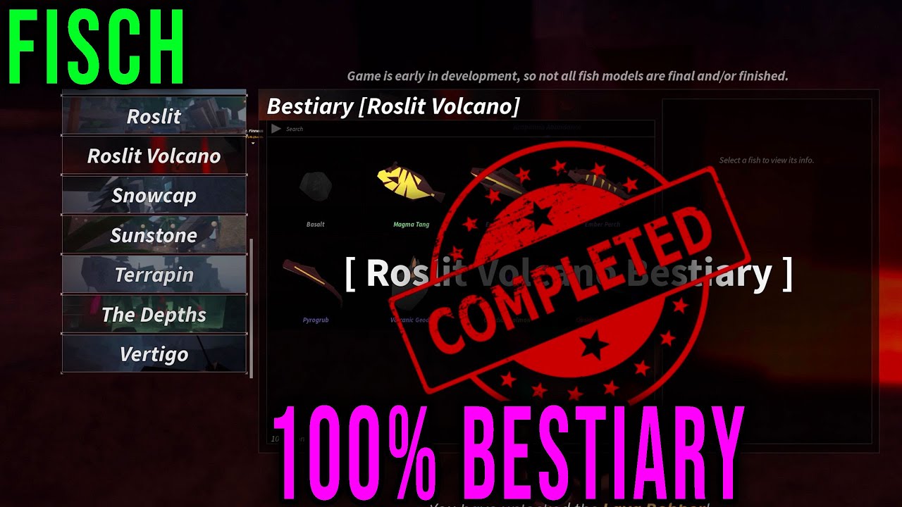 100% ROSLIT VOLCANO BESTIARY SHOWCASE + ALL FISHES [FISCH] - Roblox ...
