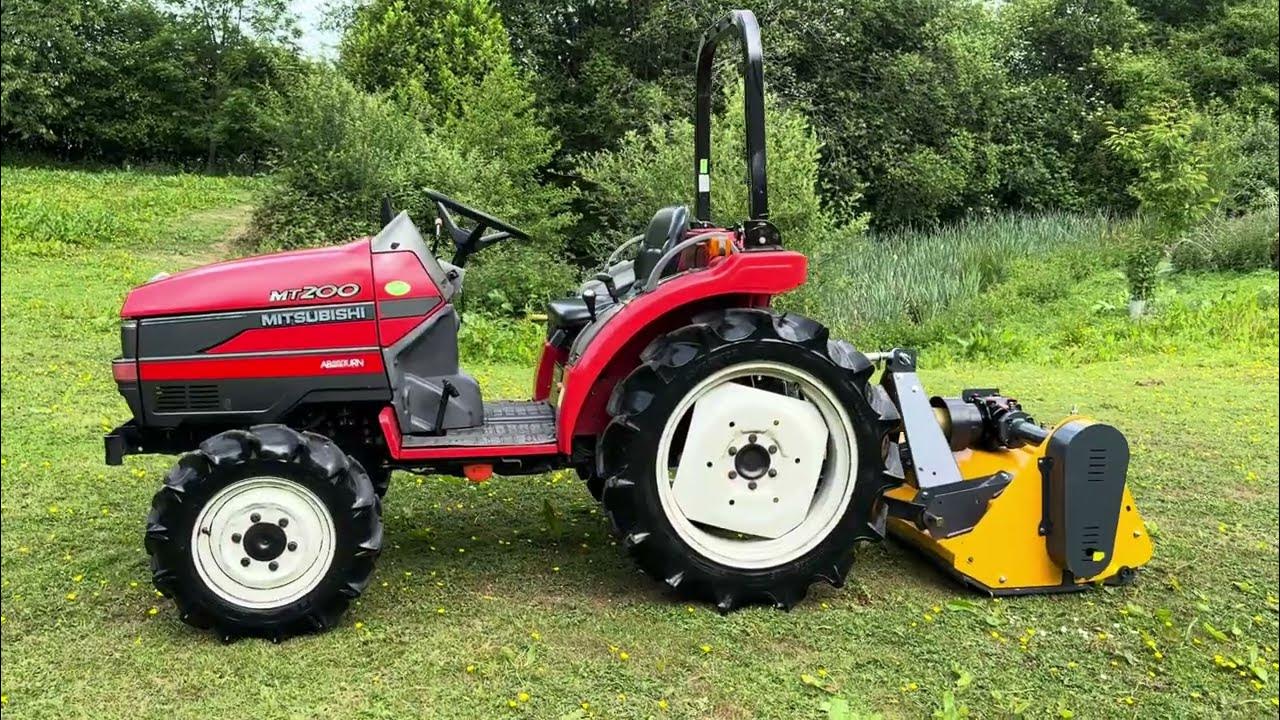 MITSUBISHI MT200 4WD Compact Tractor & New 4ft Flail Mower - YouTube