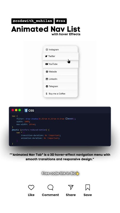 Animated Nav List #codewith_muhilan #css #coding #animated - YouTube