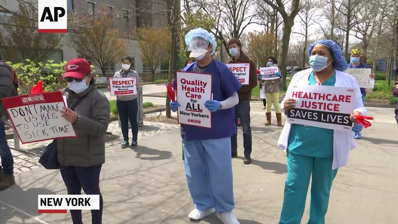 NYC nurses protest new absences policy amid pandemic - YouTube