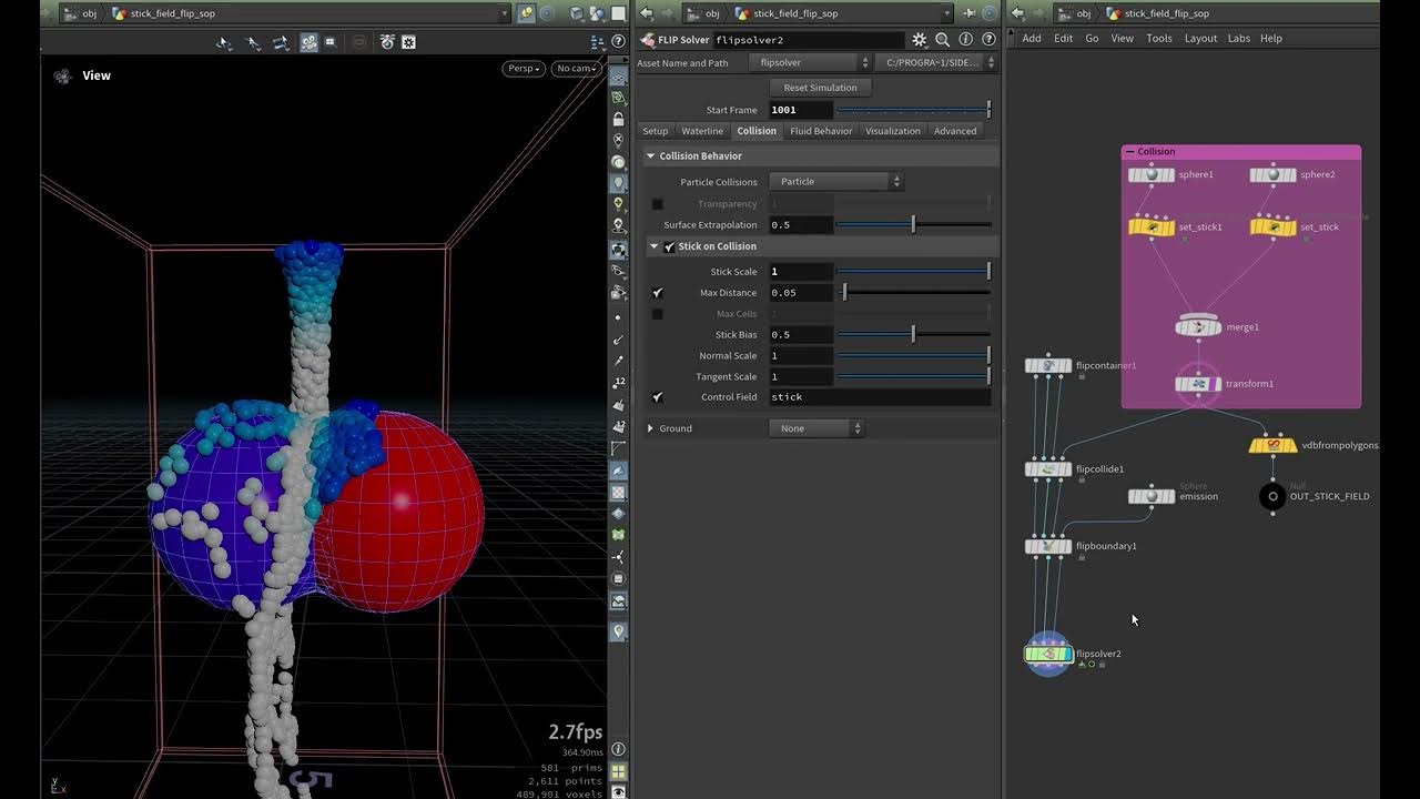 Houdini Sop Flip Custom Sticky Field water stick vary on multiple objects | Download File ...