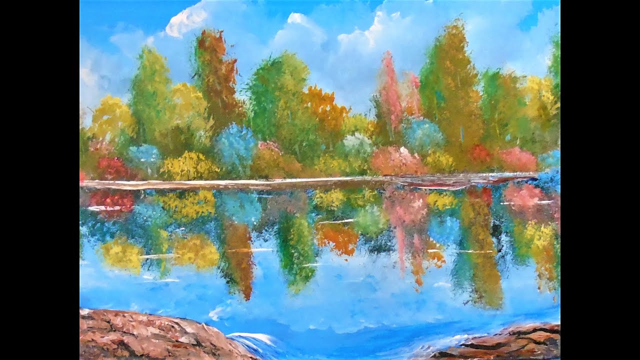 Adding realistic Rocks with a palette knife Acrylic Painting for ...