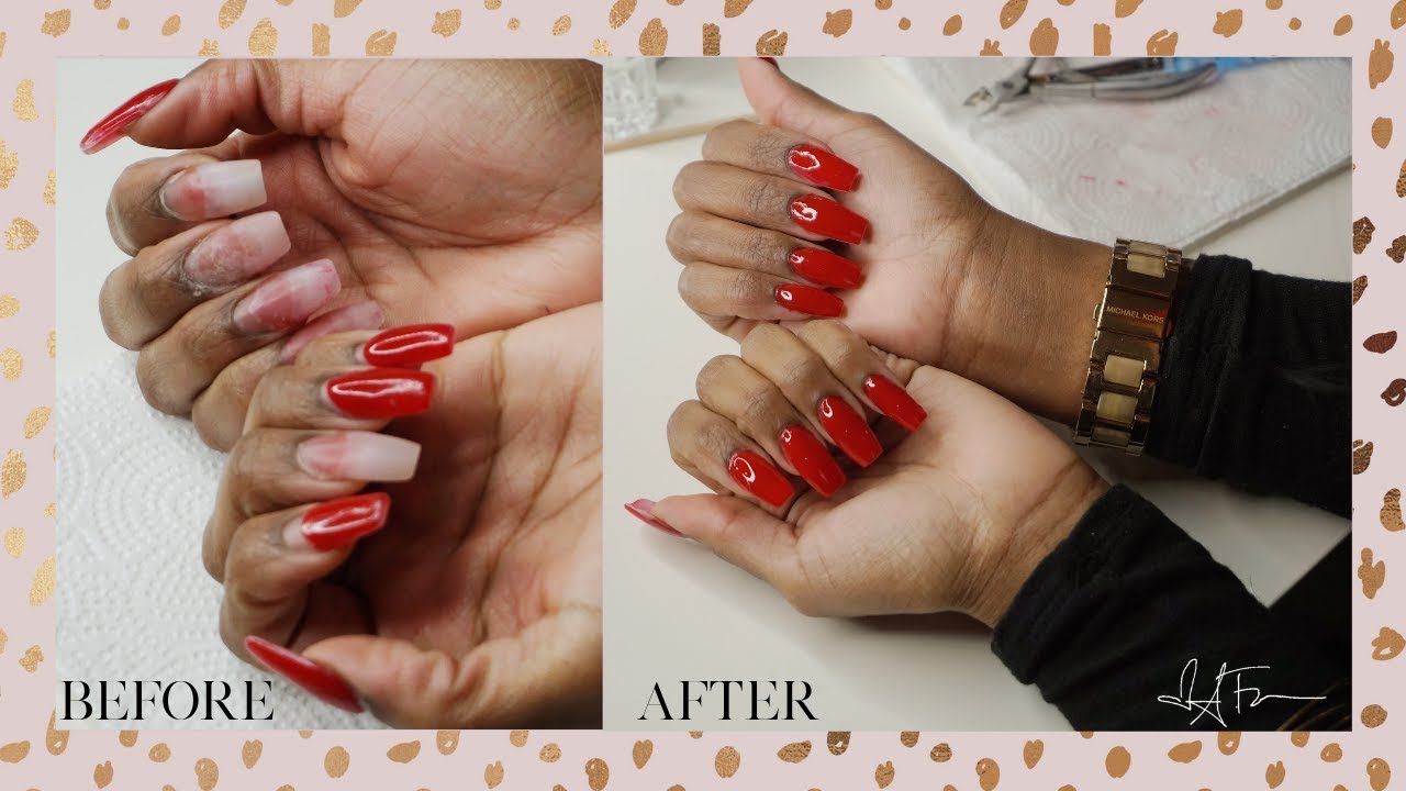 💅🏽WATCH ME FIX MY BUSTED NAILS AT HOME💅🏽 | ACRYLIC FILL IN + SHAPING ...