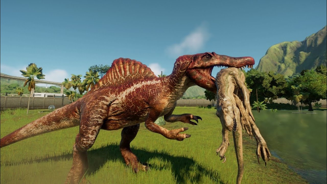 Jurassic World Evolution 2: Spinosaurus vs T-Rex | Marine | Dinosaurs ...