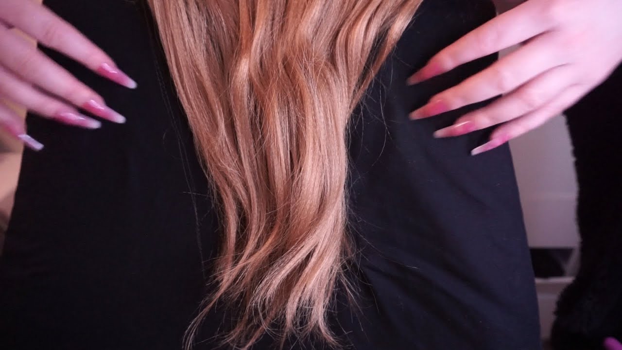 ASMR | Back scratch and hair play with super long nails! EXTREME fabric ...