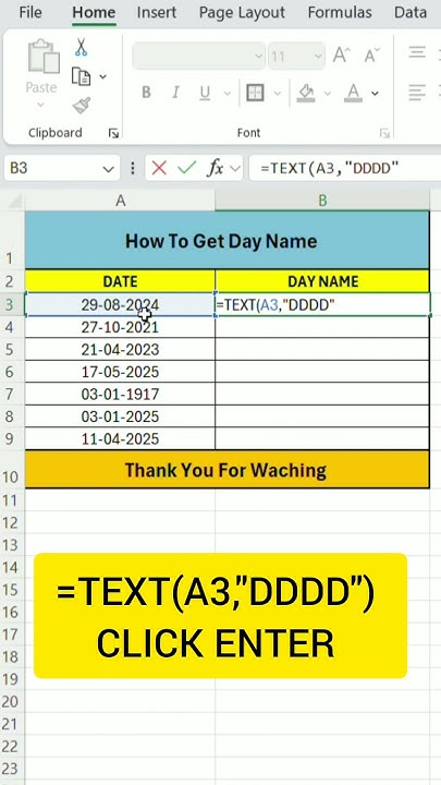 How To Get Day Name In Excel Excelworld Excelformula Excelshorts Exceltips Youtube
