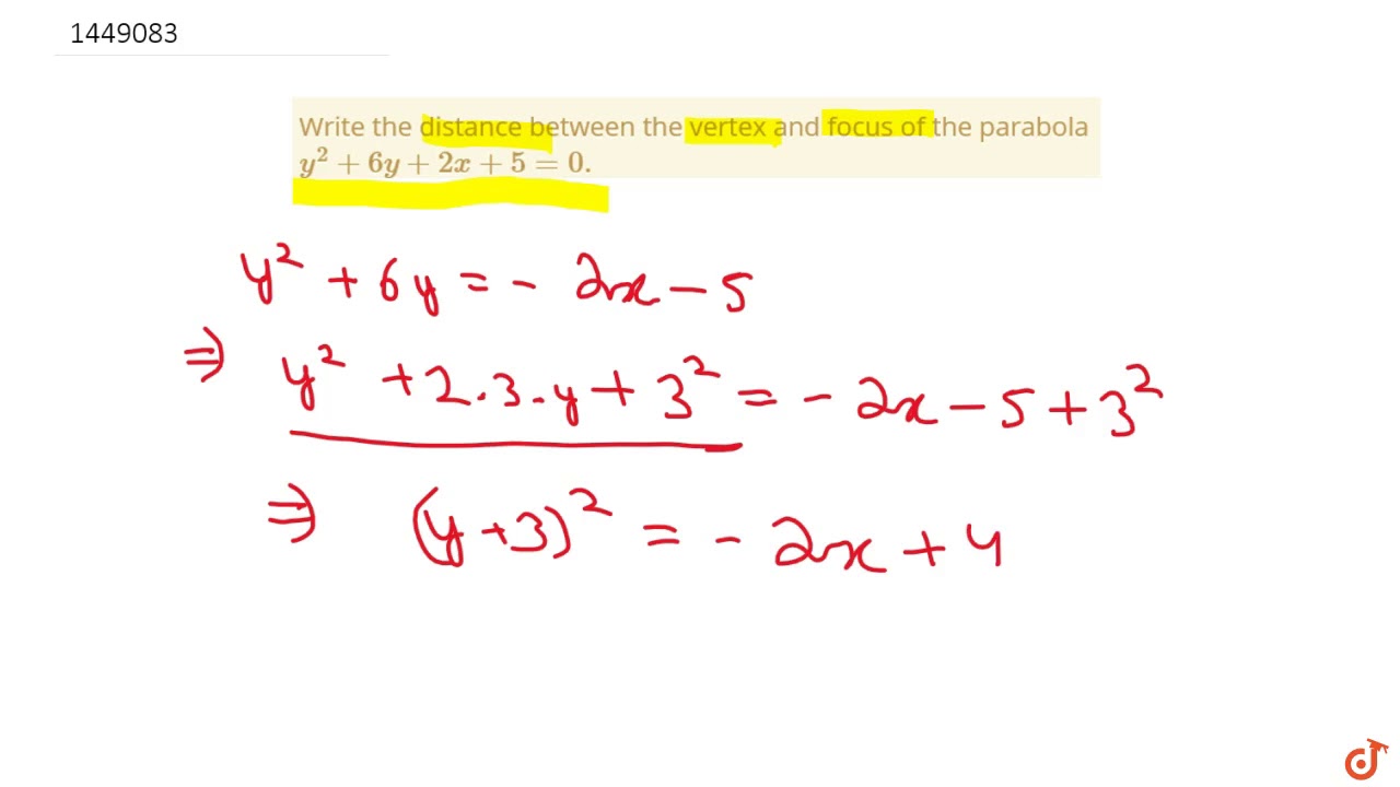 Write the distance between the vertex and focus of the parabola ltmath ...