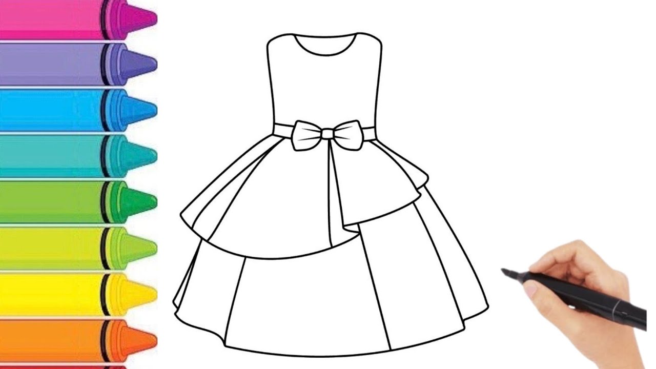 How to Draw a Dress | Kids Drawing colouring dress | Belajar menggambar ...