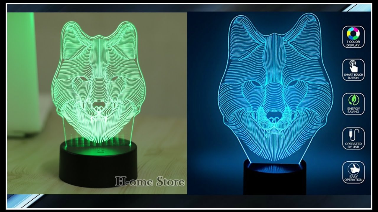 My 7 Color Wolf Lamp 3D Visual LED - YouTube