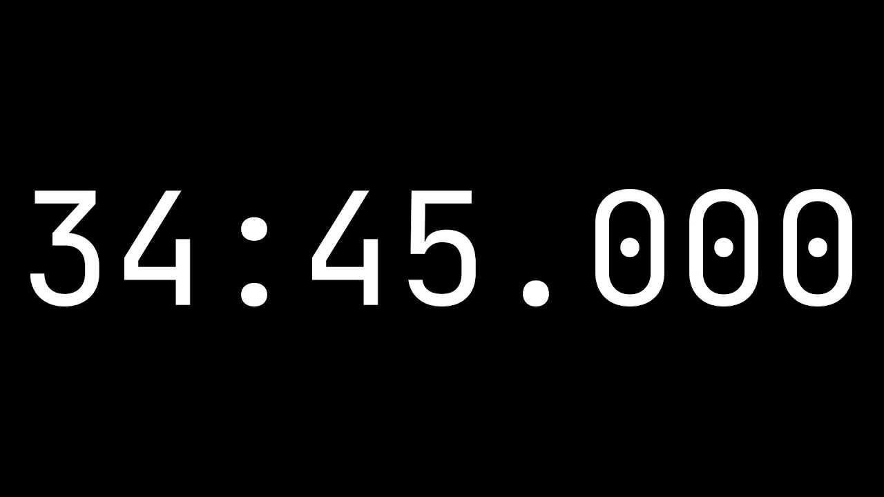 Countdown timer 34 minutes, 45 seconds [34:45.000] - White on black ...