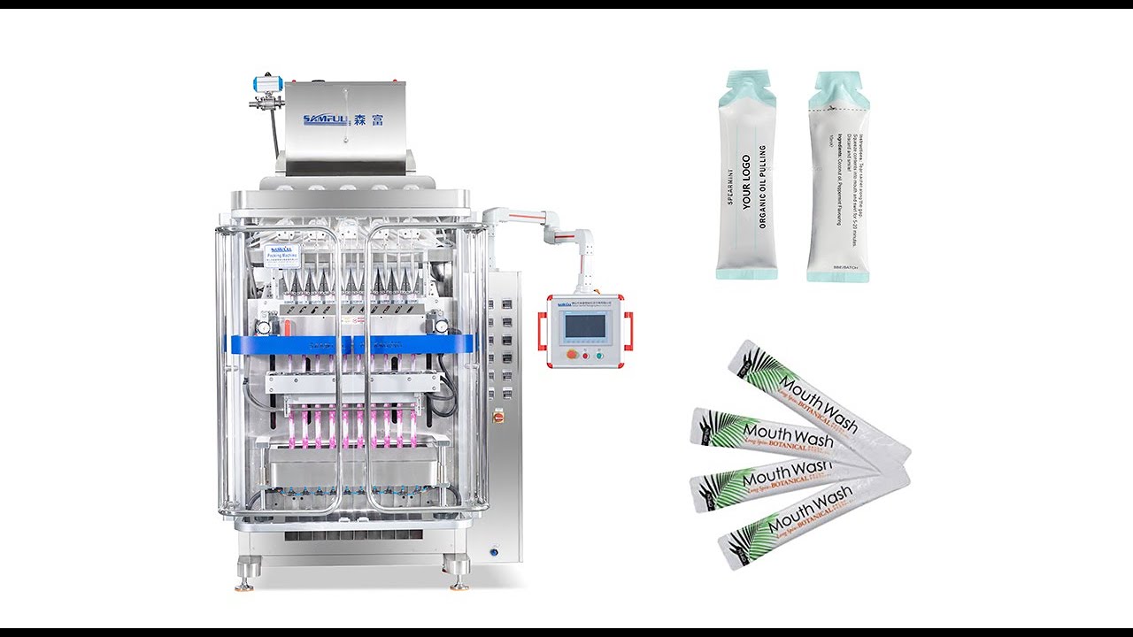 Ten lanes mouthwash liquid stick pack packaging machine, mouth wash ...