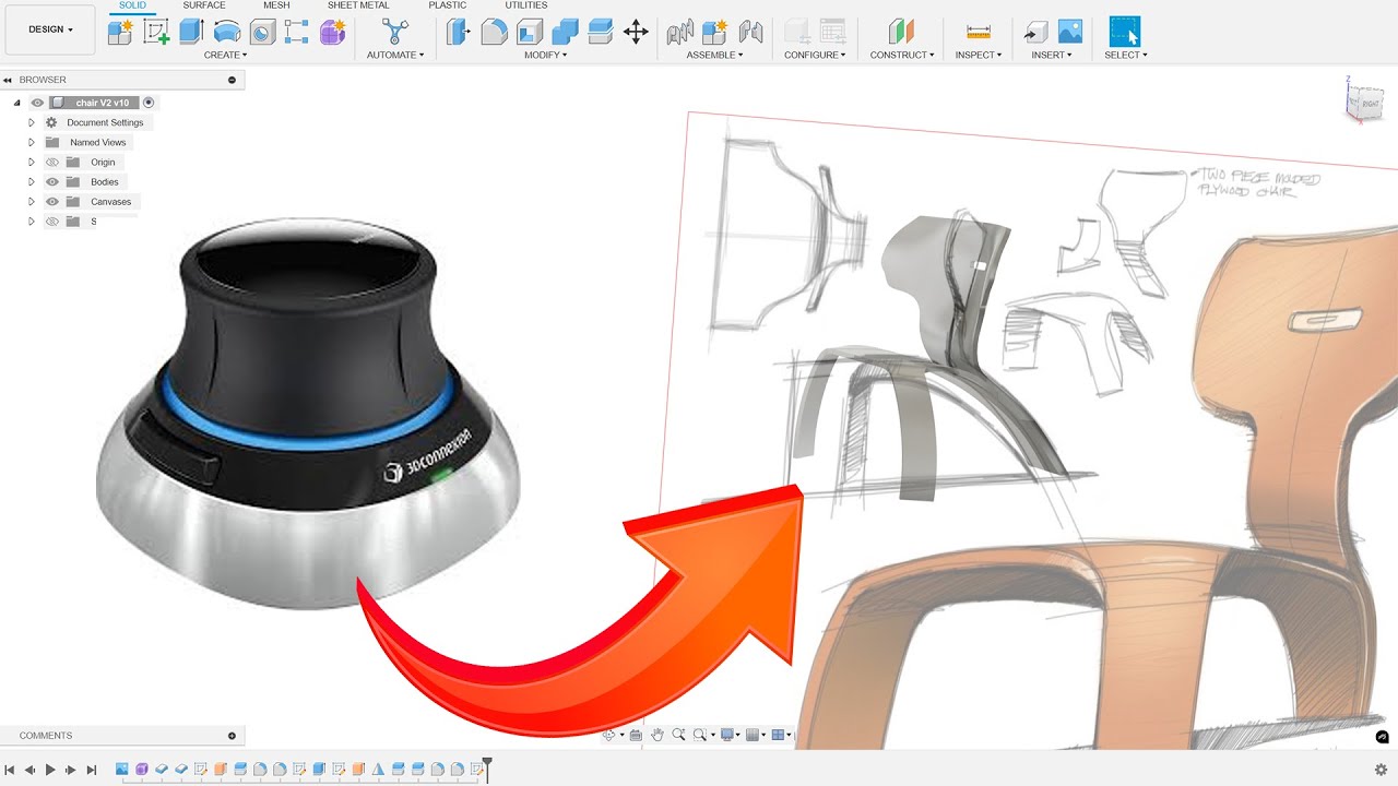 Fusion 360 - Design of a Wooden Chair using a SpaceMouse - YouTube