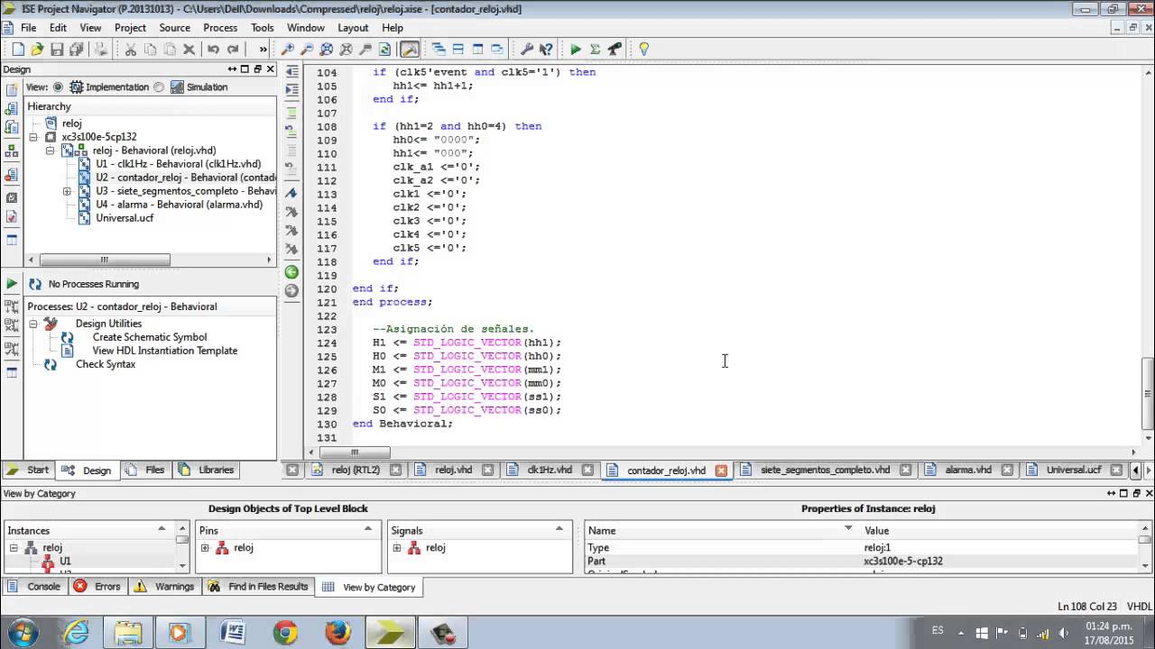 Reloj Digital con Alarma en VHDL para una Basys 2 - YouTube