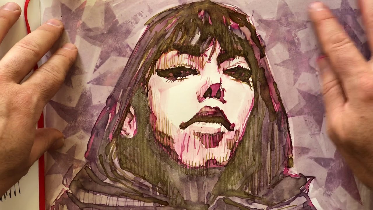 Beet ink and modifiers, a Sktchy natural portrait - YouTube