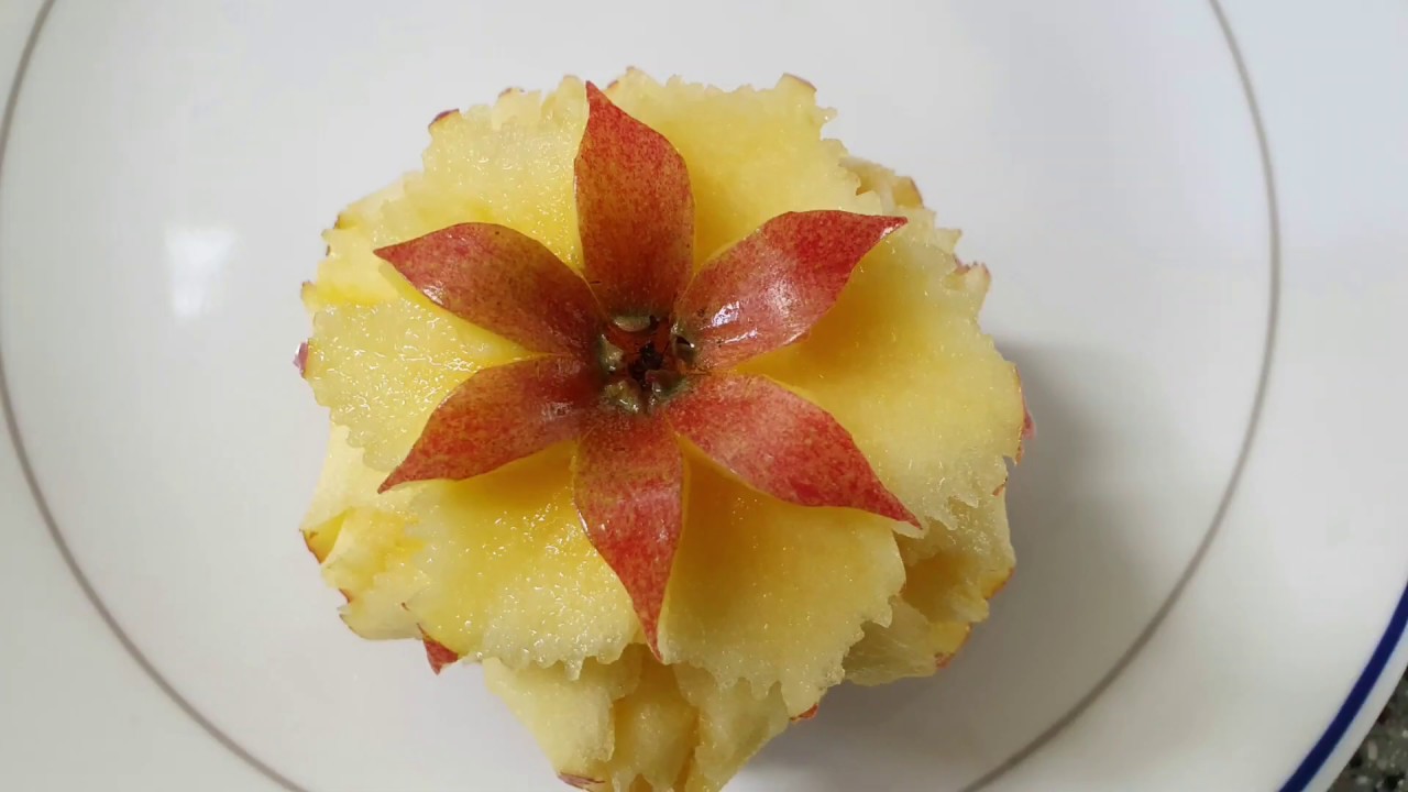 carving,apple carving,apple flower carving,사과카빙,사과로 꽃 모양 만들어보기 - YouTube