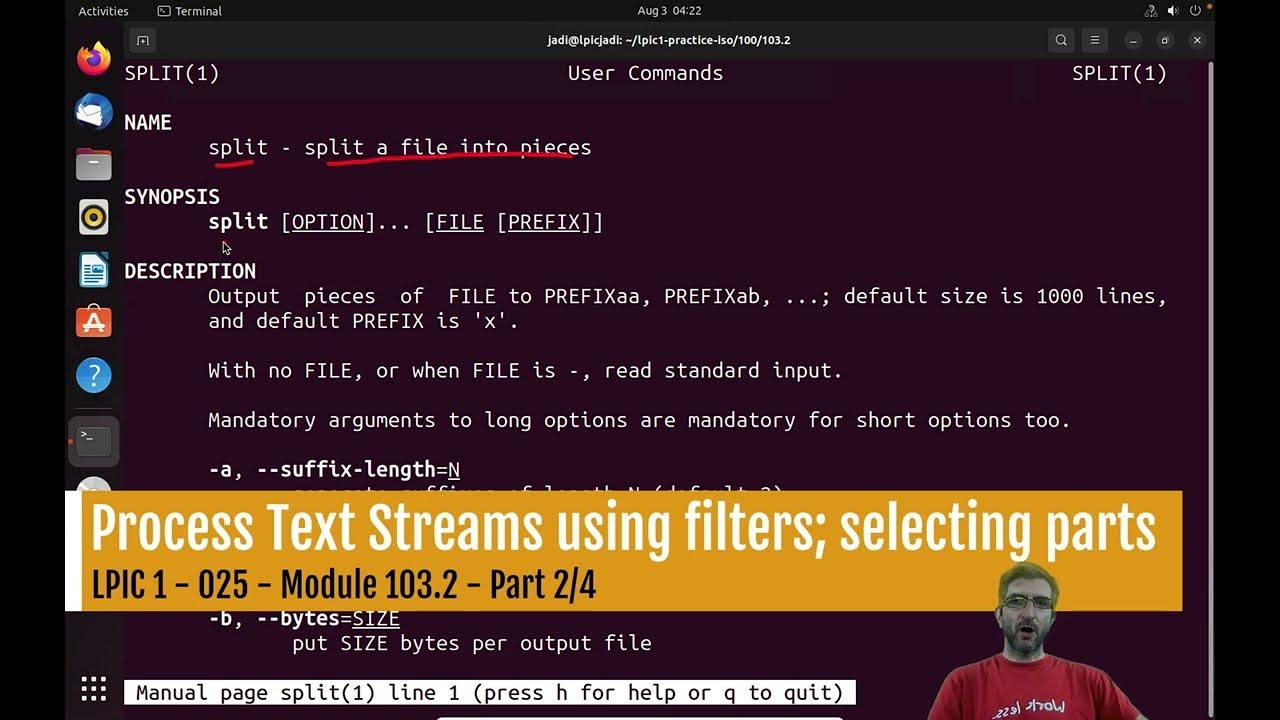 025 - How to select parts of streams using gnu textutils (od, less, cat, ...) - YouTube