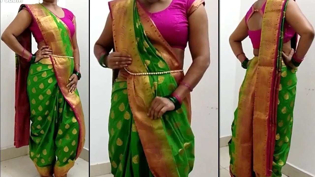 गणपती उत्सव स्पेशल धोती स्टाईल साडी ड्रेपिंग | Marathi Style Saree ...