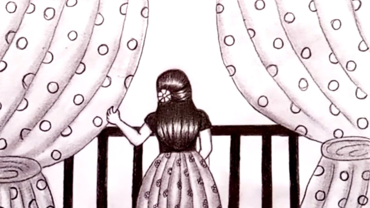 Draw A Girl standing in balcony || Easy drawing for beginners || How to ...