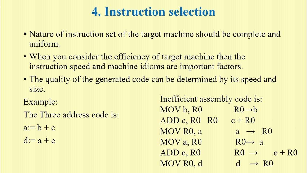 Issues in the design of a code generator - Part 47 /Cs 304 Compiler ...