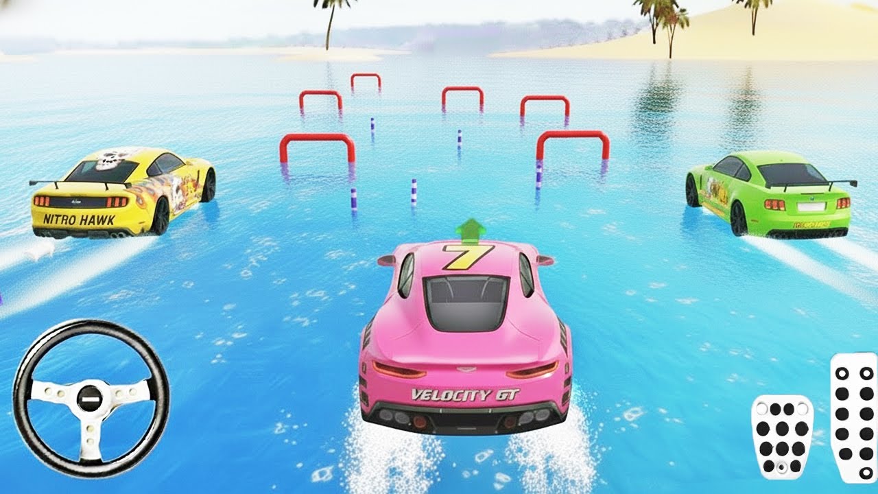 Racing Dirt Cars Mountain Water Surfing Competition Game - Race Car ...