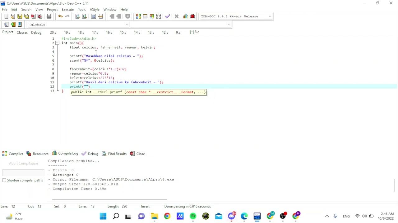 Konversi suhu celcius ke fahrenheit, reamur, dan kelvin | Bahasa C ...