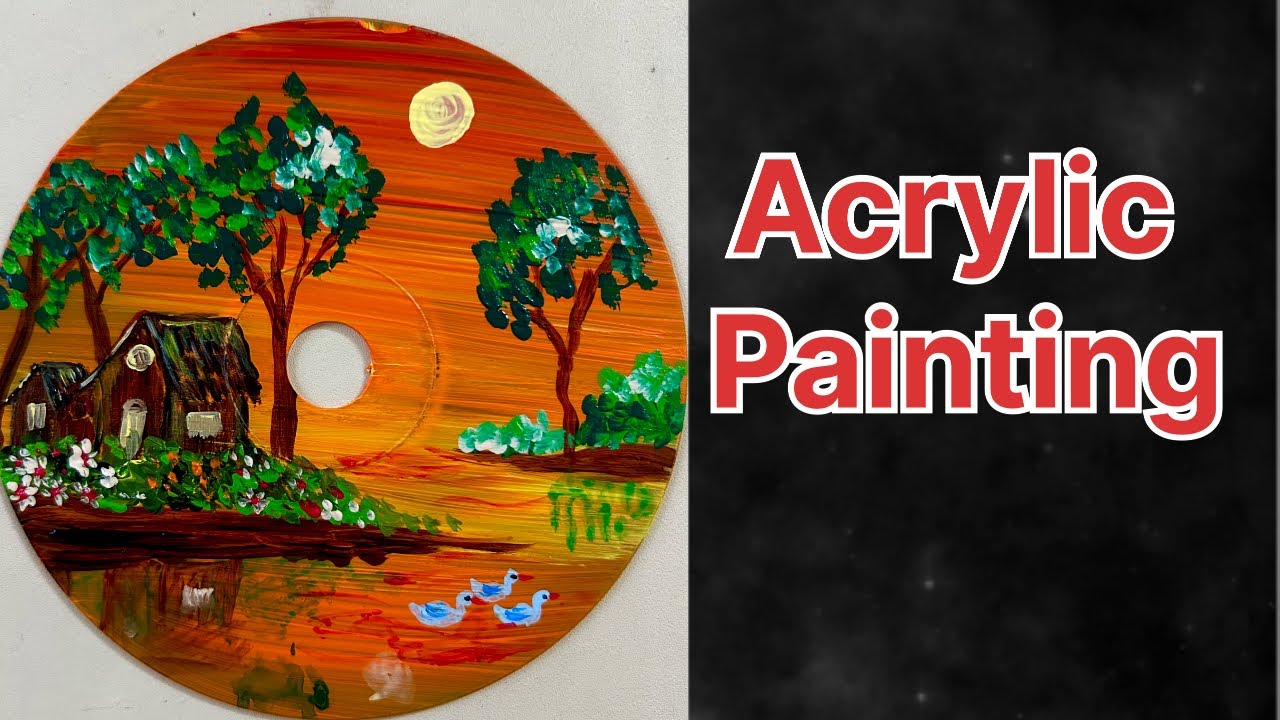 DIY activity|How to paint on CD |Acrylic painting of scenery on CD |CD ...