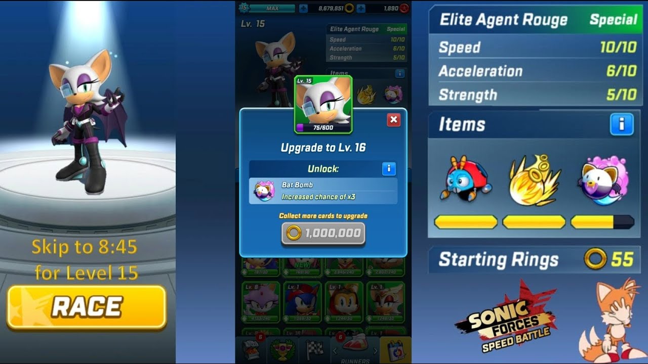 Elite Agent Rouge Level 9-15 Gameplay Sonic Forces Speed Battle - YouTube