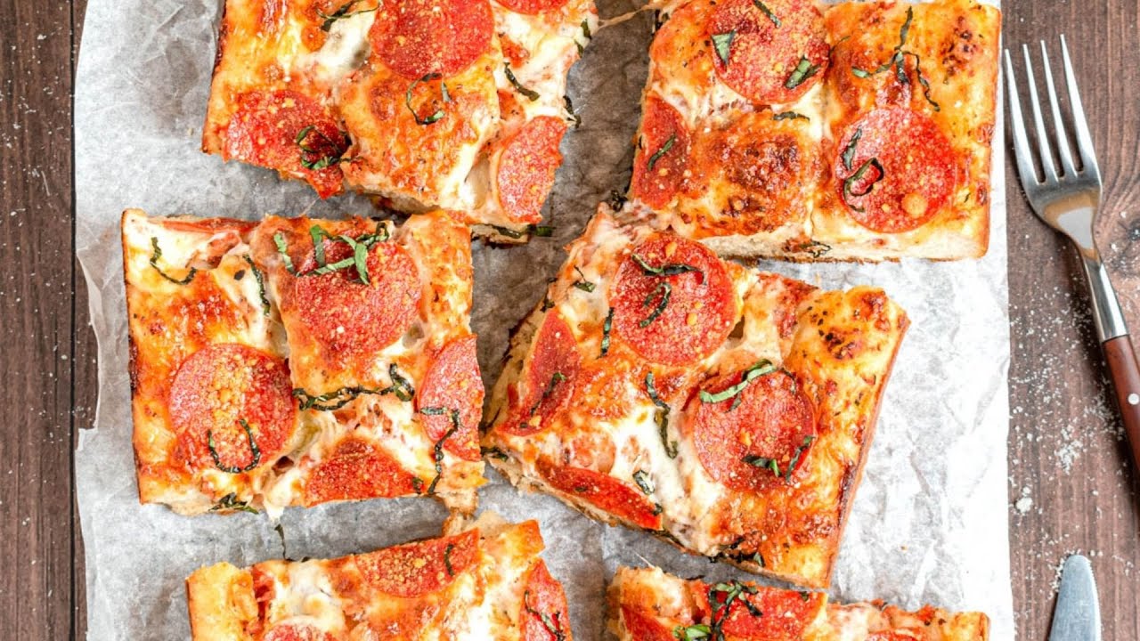 Thick & Fluffy Focaccia Pizza with Pepperoni (SO Cheesy!) - YouTube