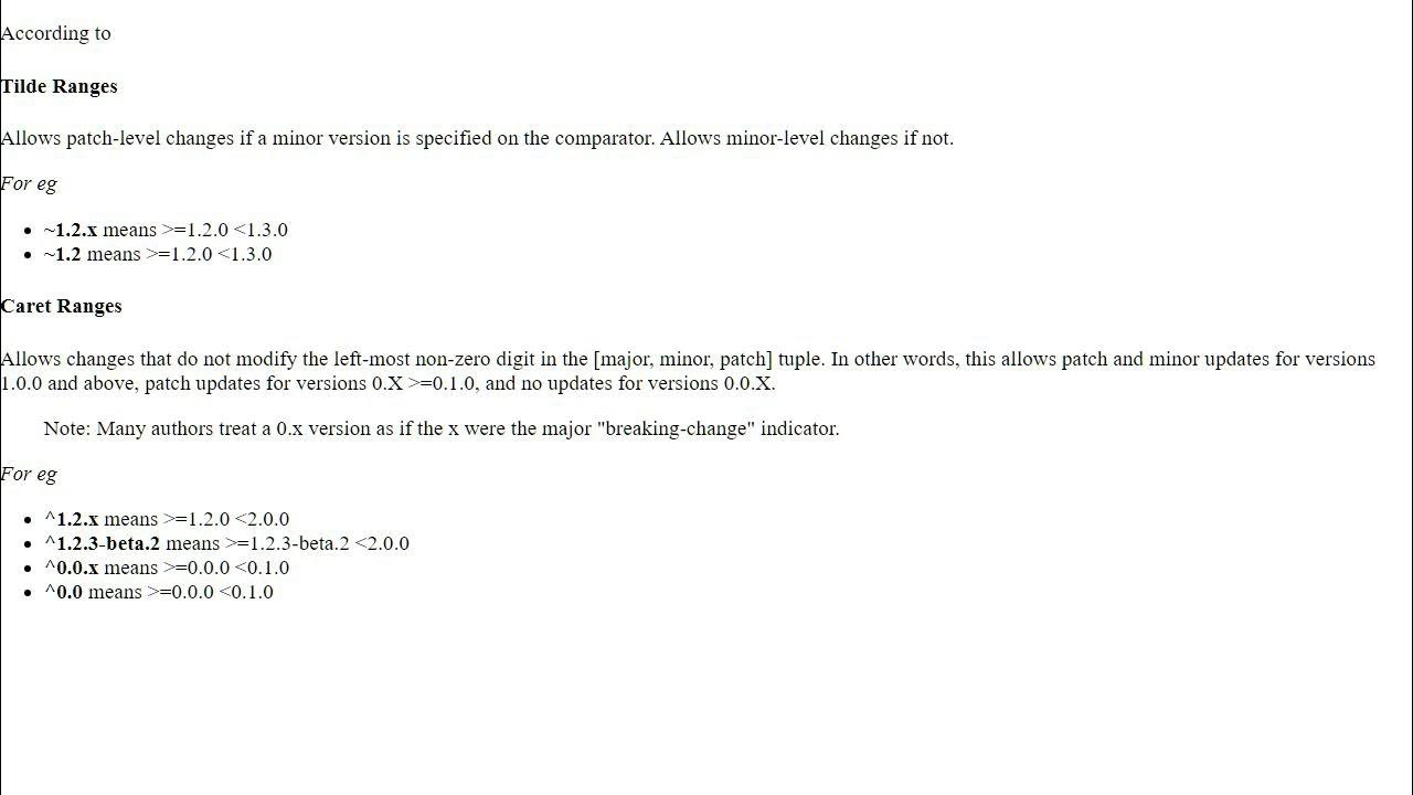 What's the difference between tilde(~) and caret(^) in package.json? - YouTube