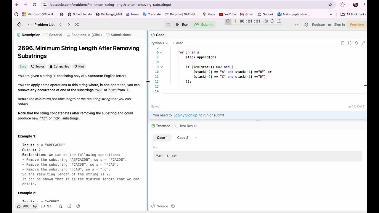 Minimum Length After Removing Substrings | Easy Leetcode - YouTube