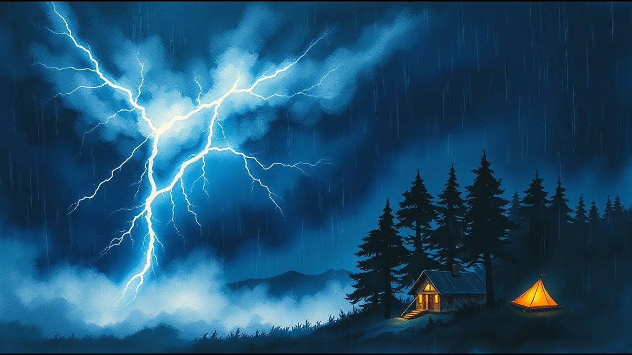 Intense Thunderstorm Rain at Night｜Heavy Rain & Very Strong Thunder ...