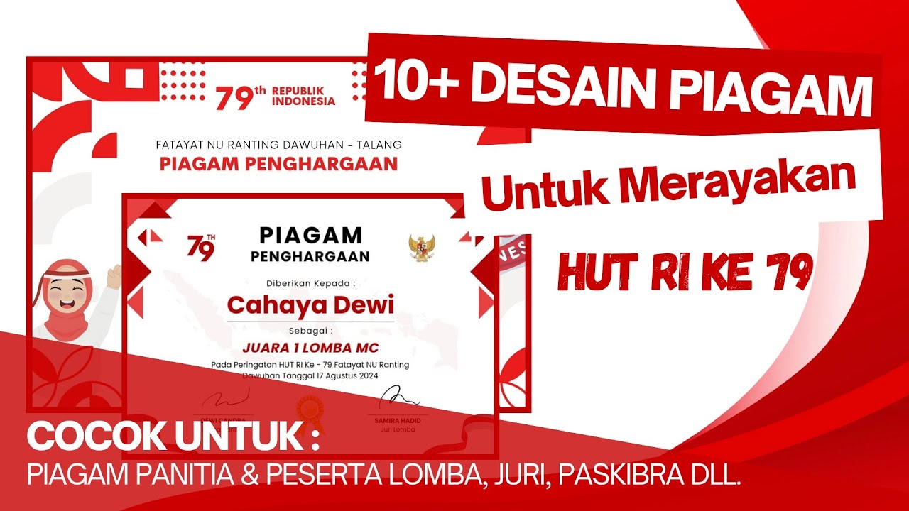 12 DESAIN PIAGAM & SERTIFIKAT HUT RI KE 79 || 17 AGUSTUS 2024 || GRATIS TEMPLATE POWERPOINT ...