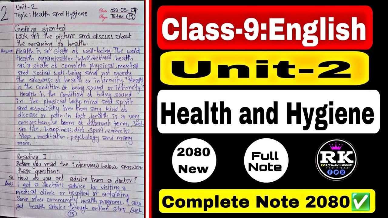 Class-9 English Unit 2 Complete Exercise 2080 || Health and Hygiene ...