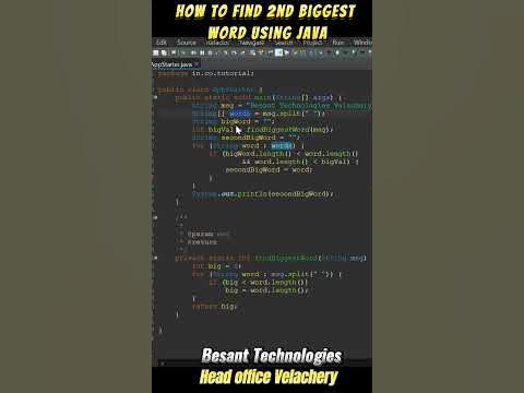 How to Find 2nd Biggest Word using Java Simple Explanation | Besant Technologies - YouTube