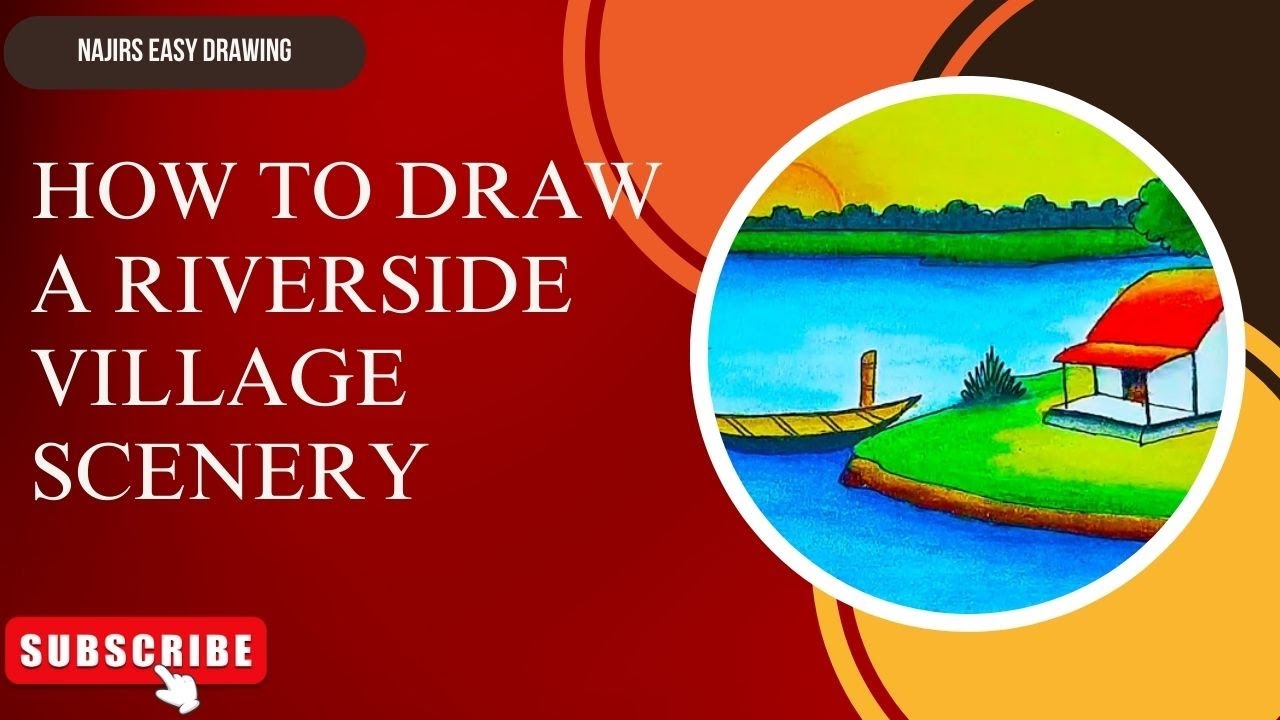 How To Draw a Riverside Village Scenery | Najir's Easy Drawing - YouTube