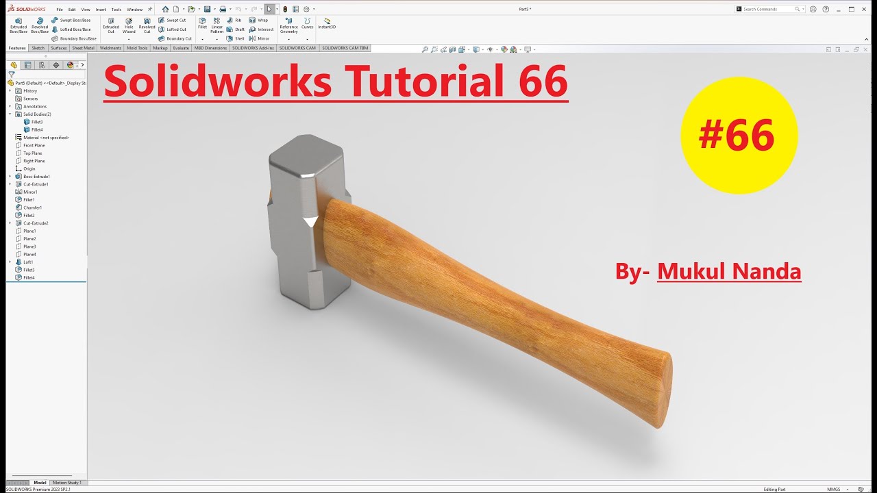 SolidWorks tutorial 66 SolidWorks Tutorial in Hindi || Learn hammer ...