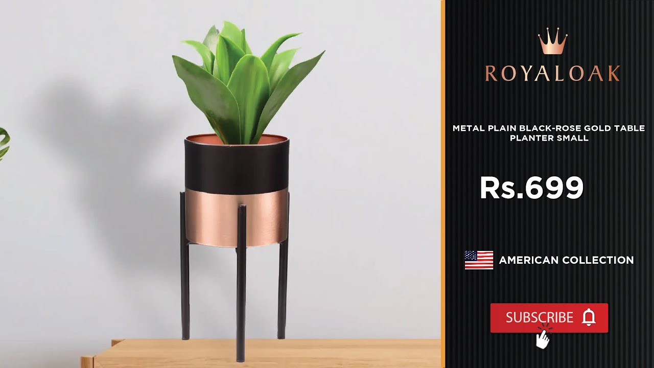 Royaloak | Metal Plain Black-Rose Gold Table Planter Small - YouTube