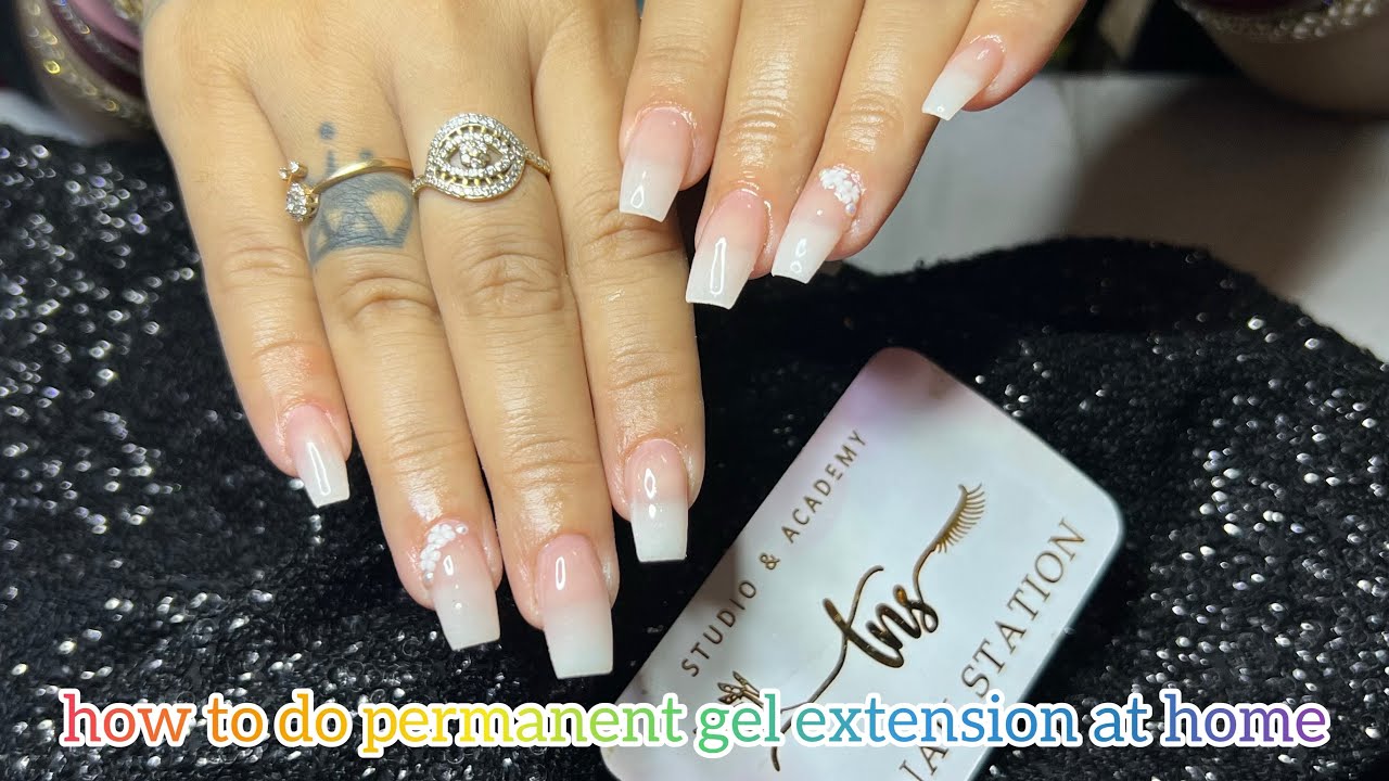 how to do permanent gel extensions easily at home || each step ...