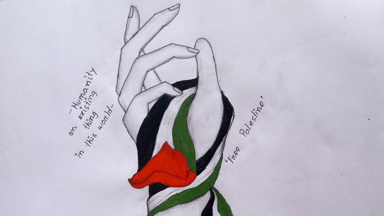 pencil drawing easy| How to draw a hand holding Palestine flag| - YouTube