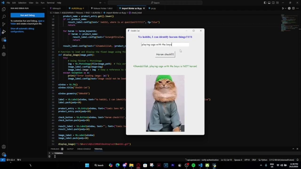 halal checker app with sheikh cat using python - YouTube